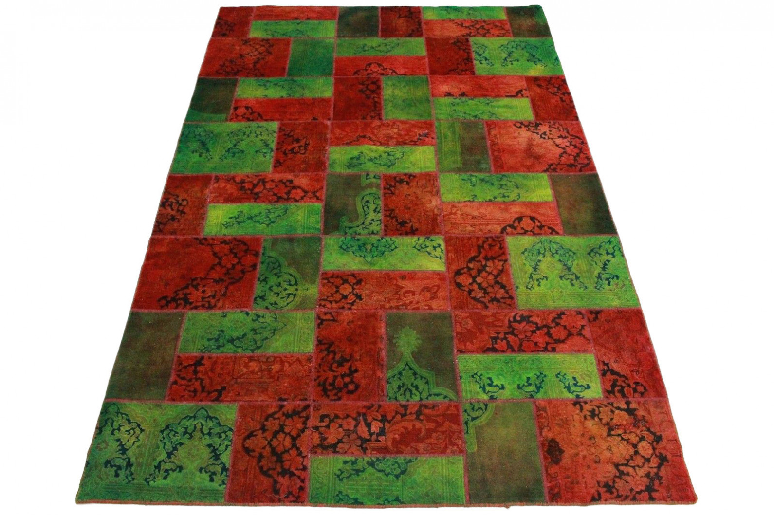 Patchwork Teppich Grün Rot in 310x220cm (1001-1939) - carpetido.de